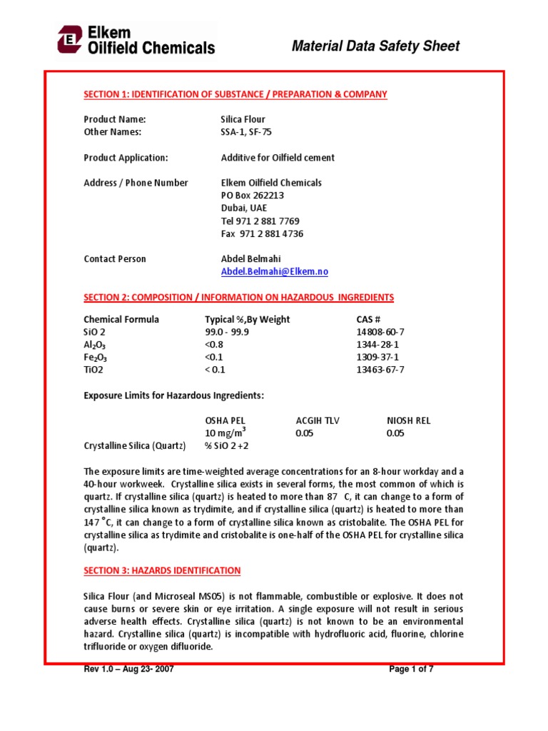 Silica Flour MSDS | Silicon Dioxide | Carcinogen
