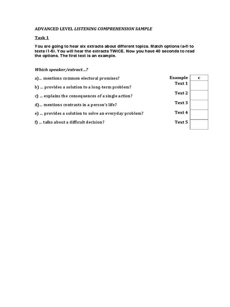 Advanced Level Listening Comprehension Sample Task 1 | PDF
