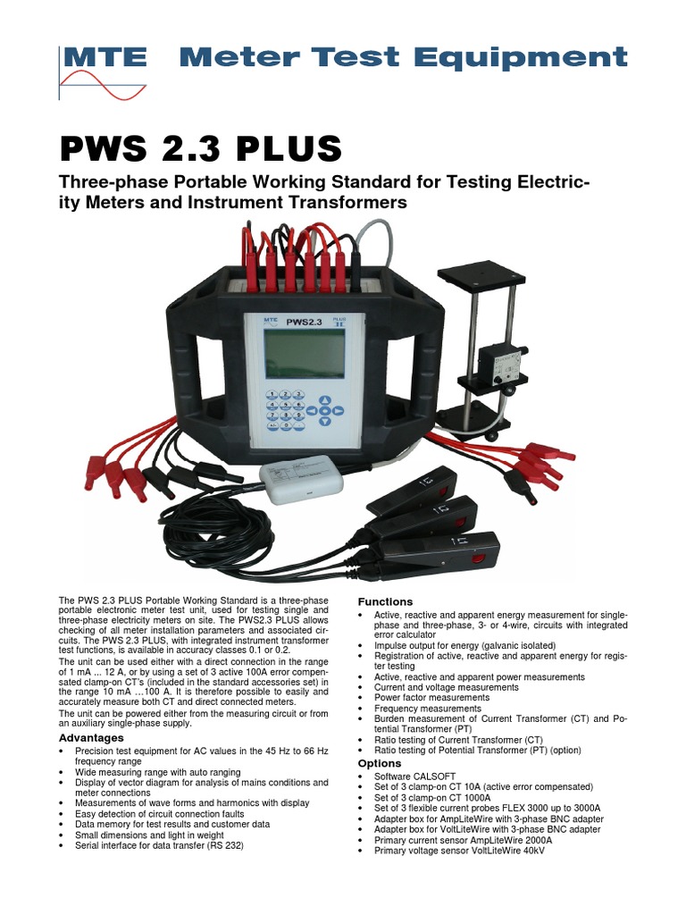 Pws 2.3 Plus: Three-Phase Portable Working Standard For Testing ...