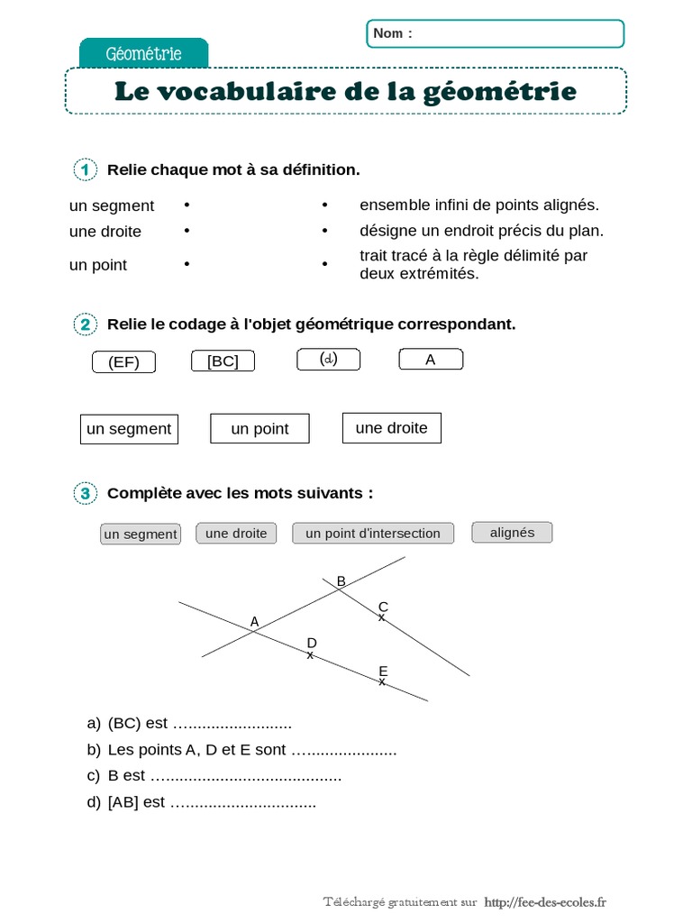 Vocabulaire de la géométrie CE2-CM2 | PDF