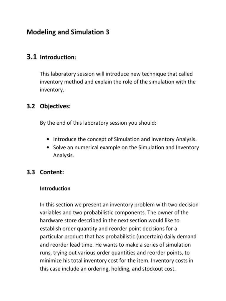 Modeling and Simulation Lab 03 | PDF | Inventory | Simulation