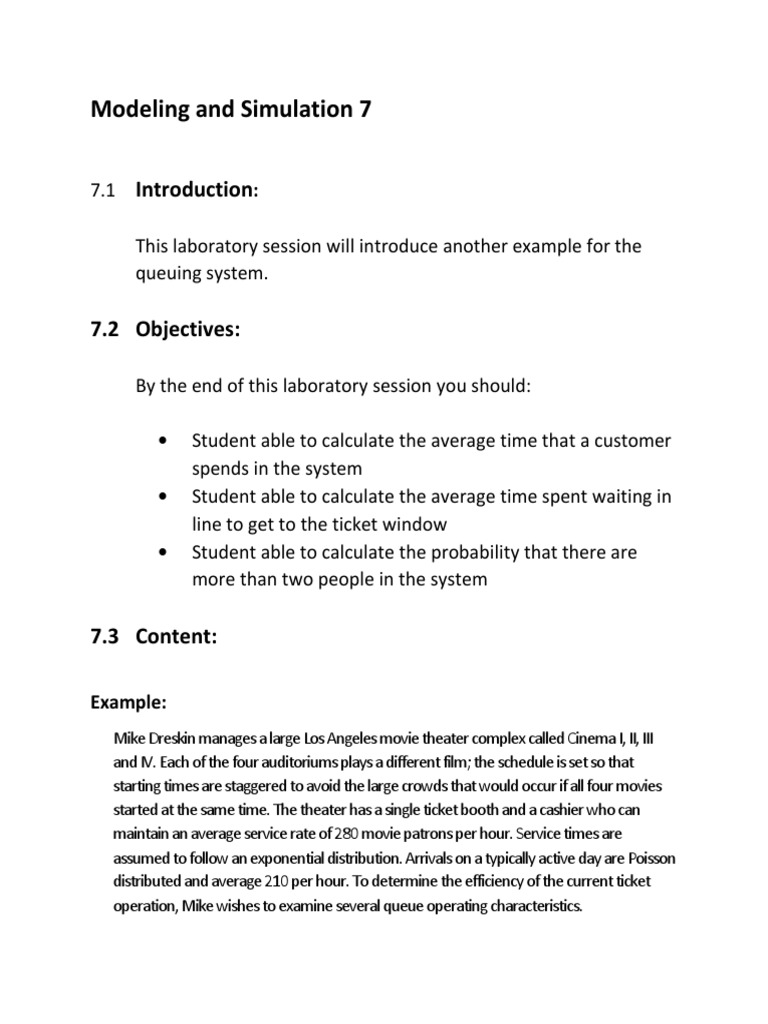 Modeling and Simulation Lab 07 | PDF | Movie Theater | Poisson Distribution