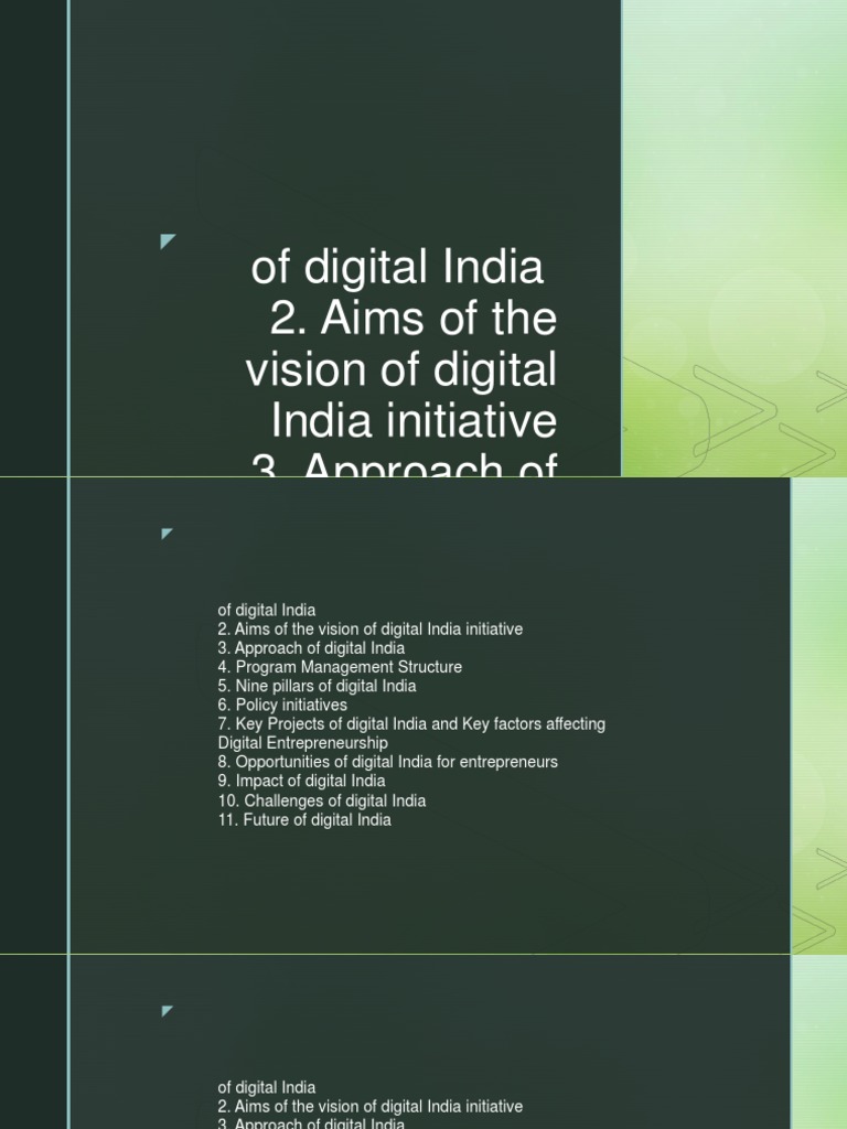 Of Digital India 2. Aims of The Vision of Digital India Initiative 3 ...