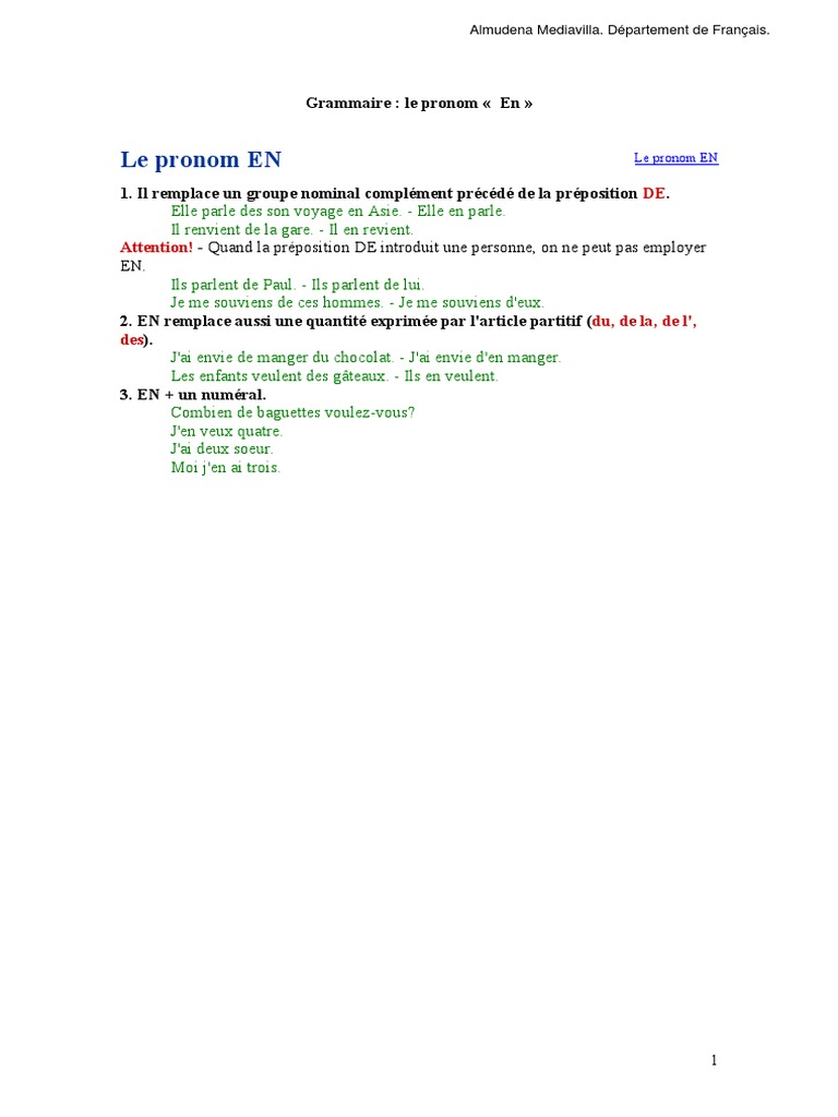 Grammaire Pronom en | PDF | Pronom | Verbe