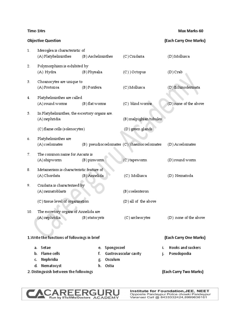 Time-1Hrs Max Marks-60 Objective Question (Each Carry One Marks) | PDF ...