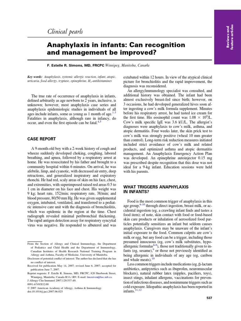 Anaphylaxis Recognition in Infants | PDF | Allergen | Allergy