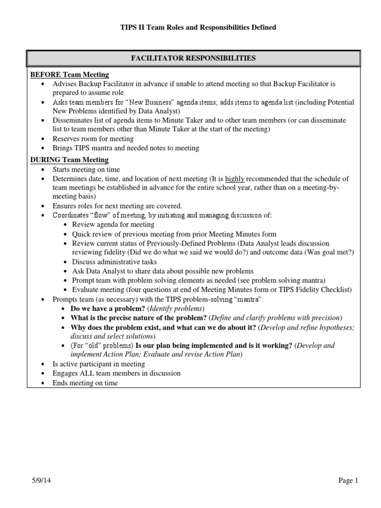 TIPS II Team Roles and Responsibilities Defined | PDF | Facilitator ...
