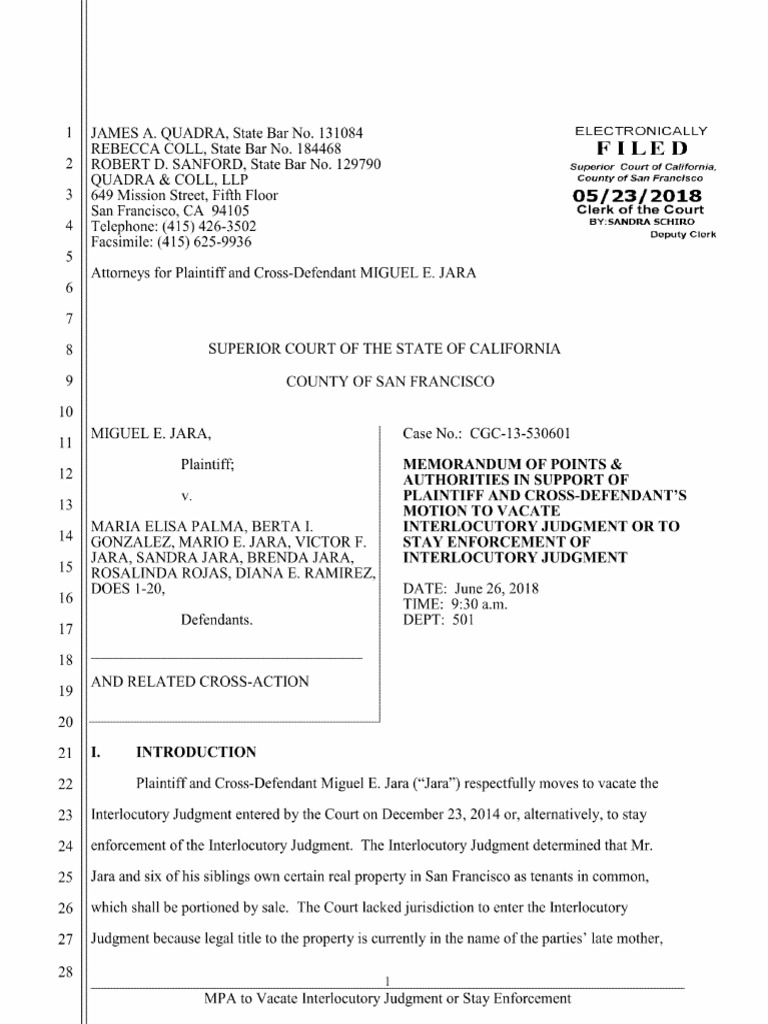 Motion to Vacate Interlocutory Judgment