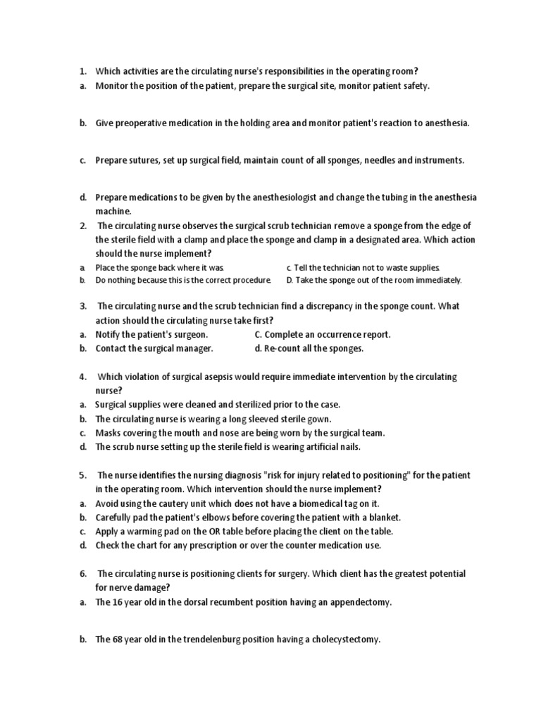 Which Activities Are The Circulating Nurse | PDF | Surgery | Asthma