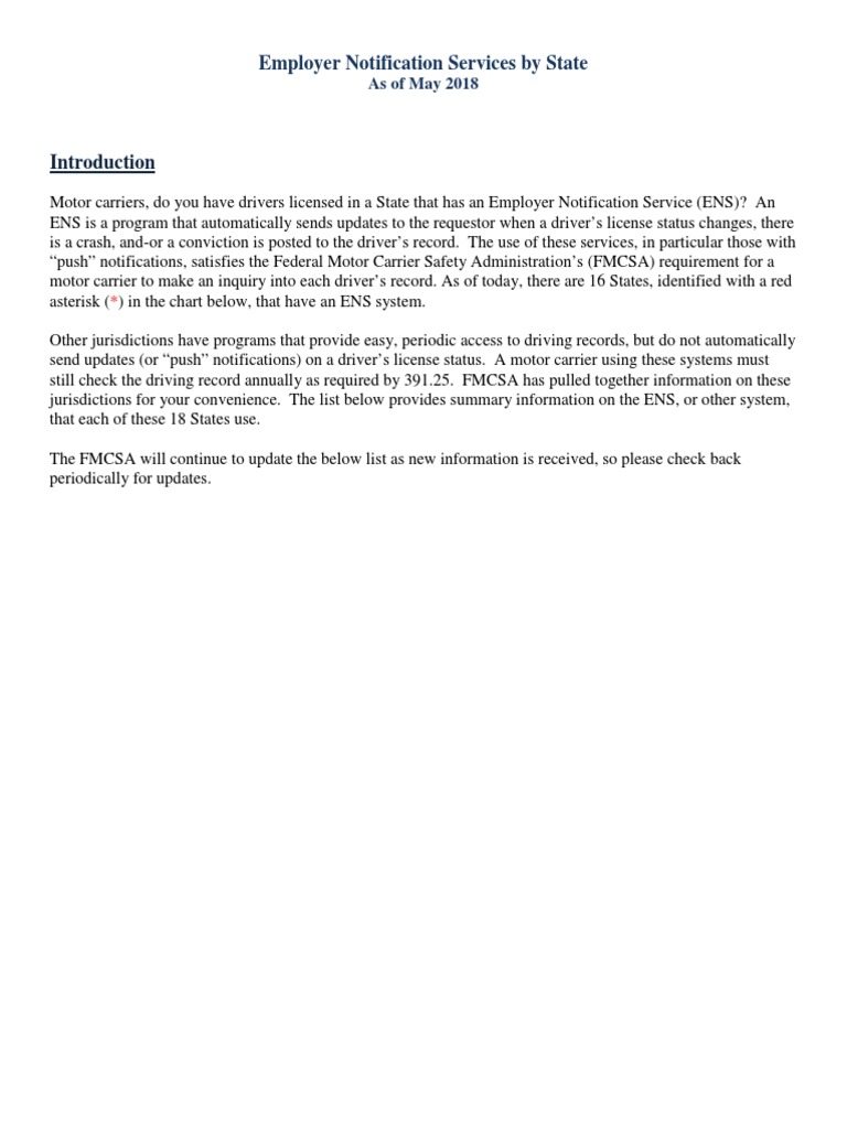States With Employer Notification Systems | PDF | Driver's License ...