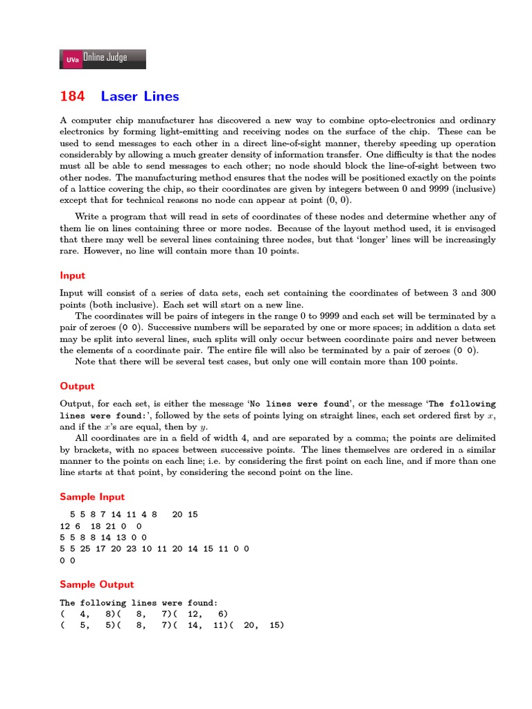 Laser Lines: Input | PDF | Line (Geometry) | Areas Of Computer Science