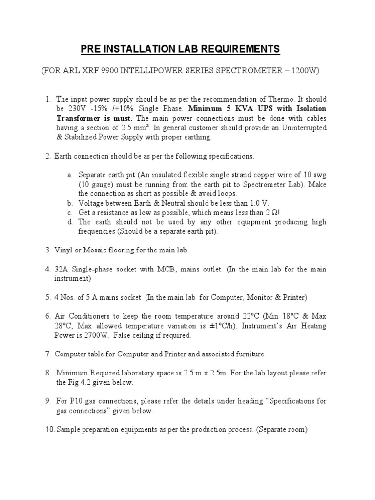 Pre Installation Lab Requirements: (For Arl XRF 9900 Intellipower ...