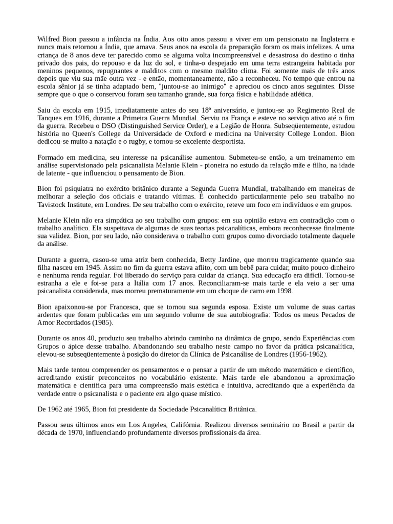 Biografia de Wilfred Bion, psicanalista britânico pioneiro no estudo de ...