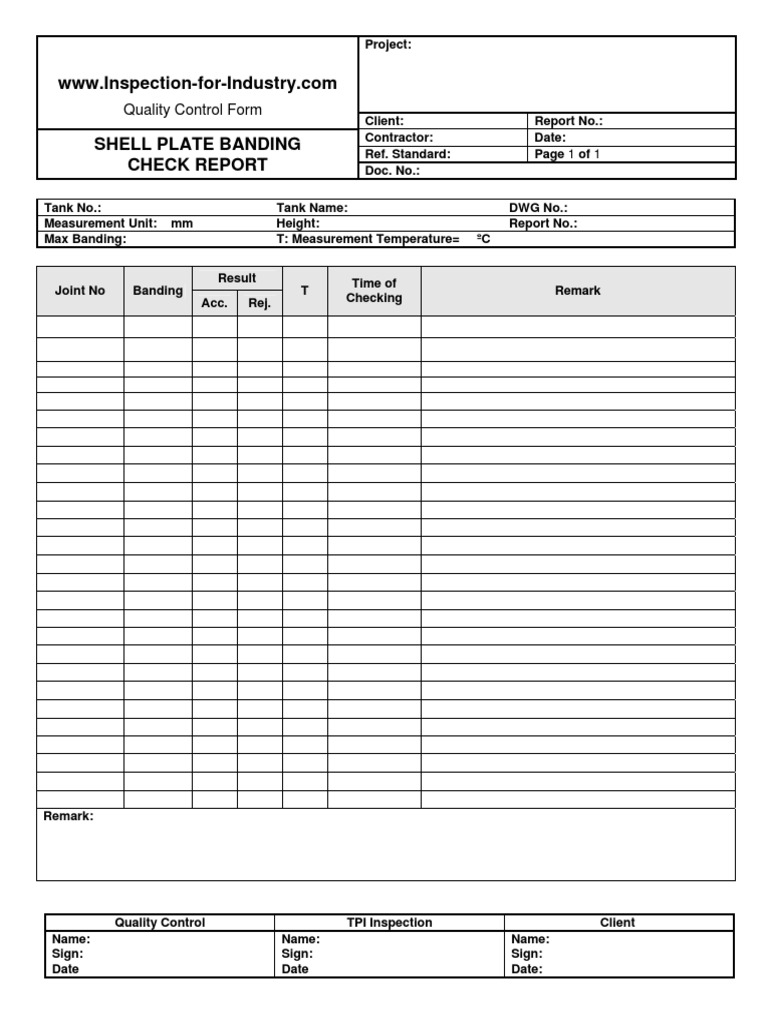Storage Tank Shell Banding Quality Control and Inspection Report Form ...