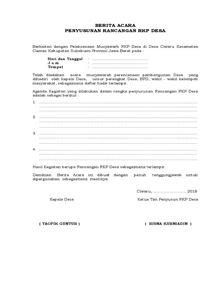 27-Berita Acara - Penyusunan Rancangan RKP Desa | PDF