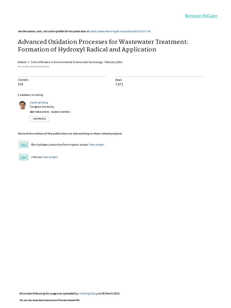 AOP Review. | PDF | Ultraviolet | Radical (Chemistry)