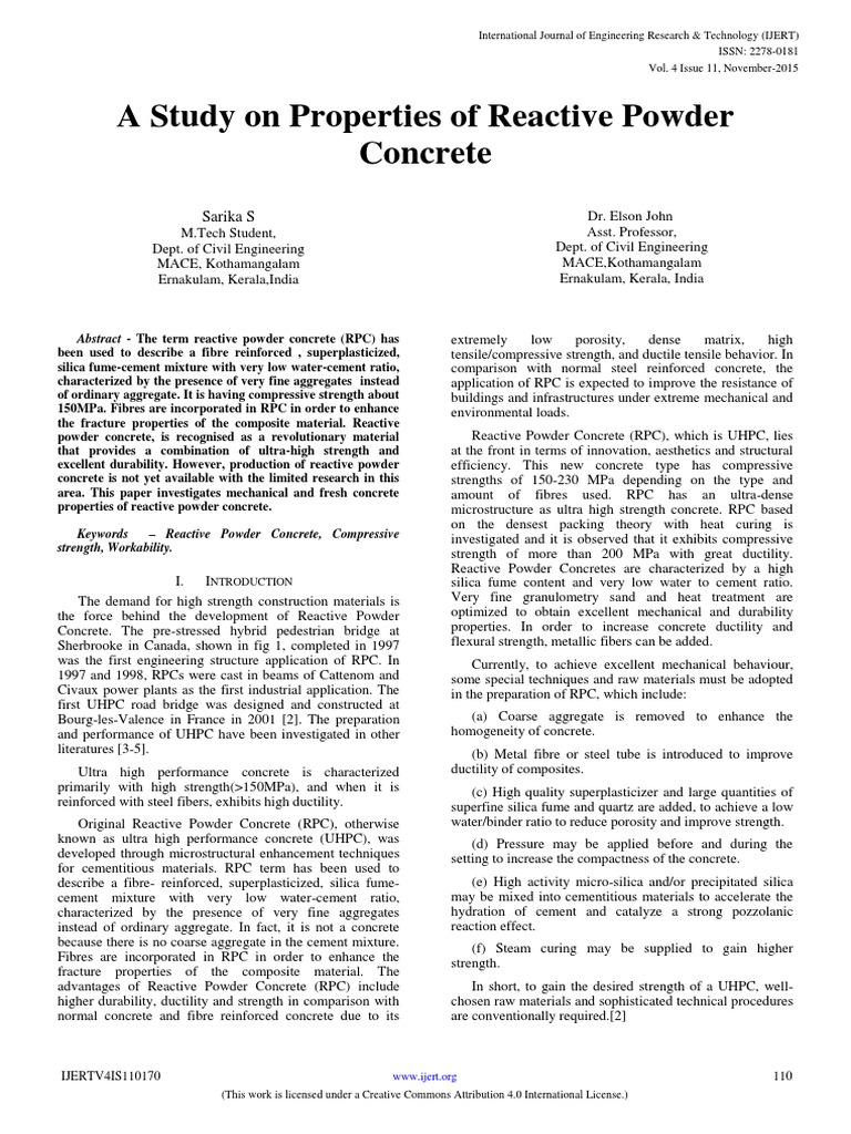 A Study On Properties of Reactive Powder Concrete: Sarika S | Download ...