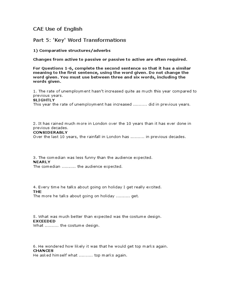 Cae Use of English Key Word Transformations - 68097 | PDF