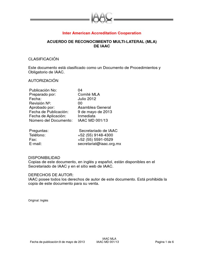 IAAC Multilateral Recognition Arrangement PDF | PDF | Metrología ...