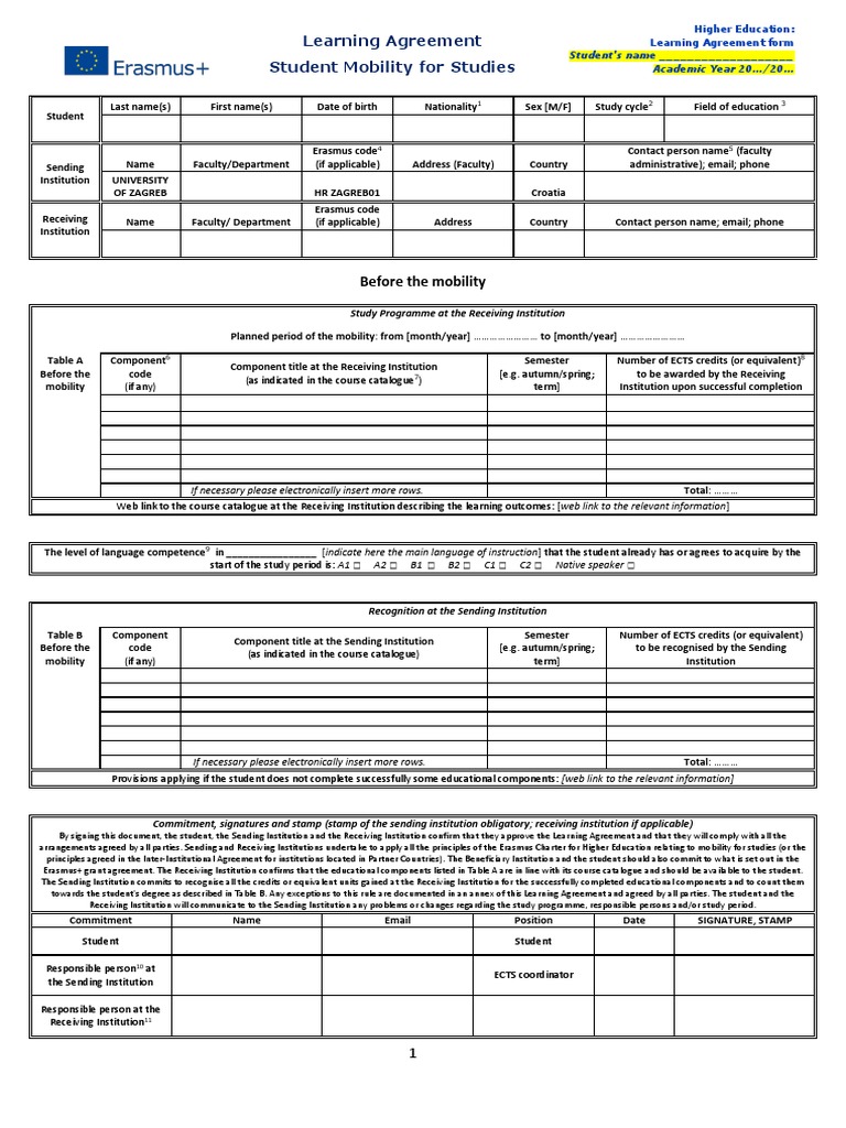 Learning Agreement Studies Form Final 2017 18 | PDF | Academic Degree ...