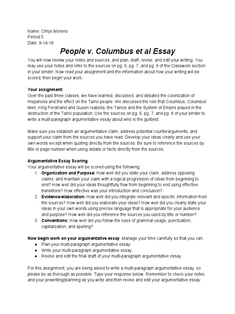 People v. Columbus Et Al Essay: Your Assignment | PDF | Christopher ...