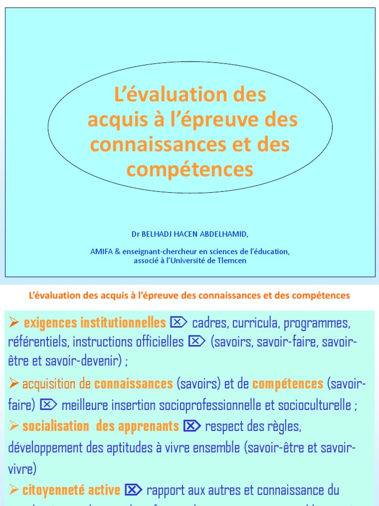 L'Évaluation Des Acquis A L'épreuve Des Connaissances Et Des ...