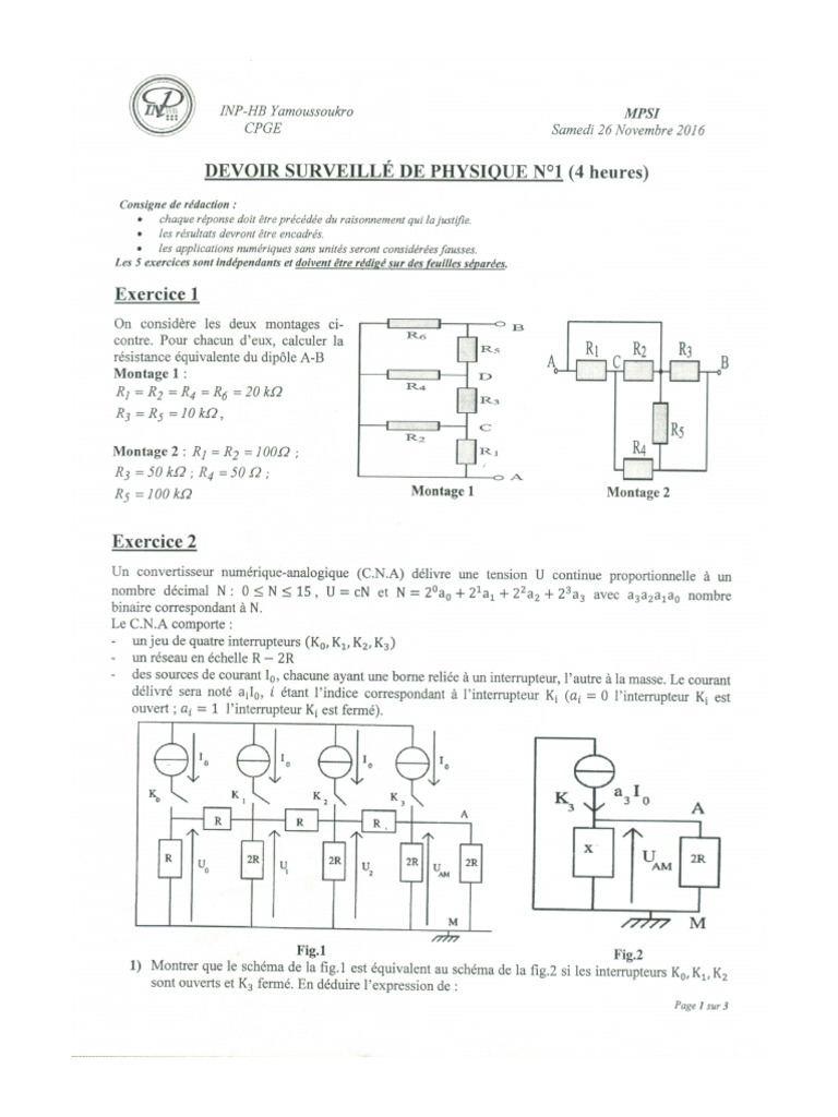 Devoir 1 Électrocinétique | PDF
