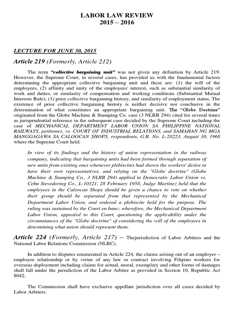 LABOR LAW REVIEW 2015 - 2016 (June 30, 2015) | PDF | Bail | Arbitration