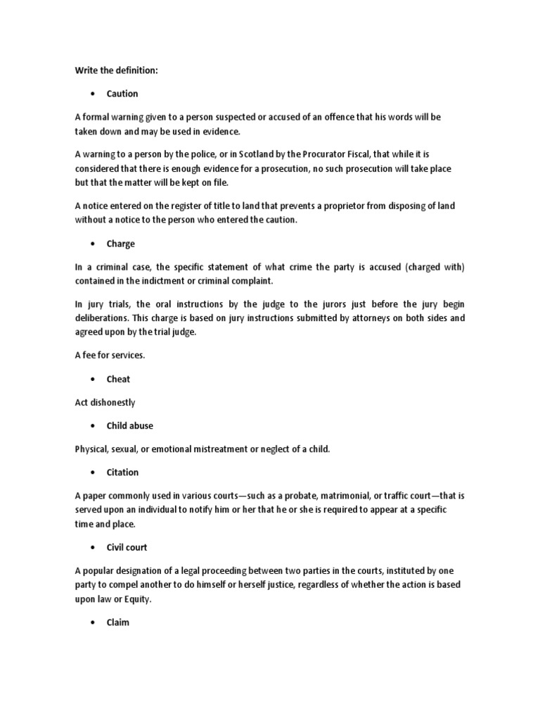 Write The Definition: Caution | PDF | Prosecutor | Crime & Violence