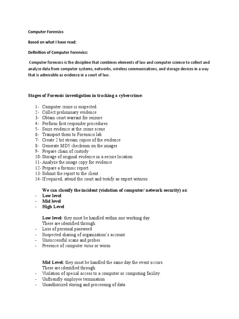 Computer Forensics Based On What I Have Read: Definition of Computer Forensics | PDF | National ...