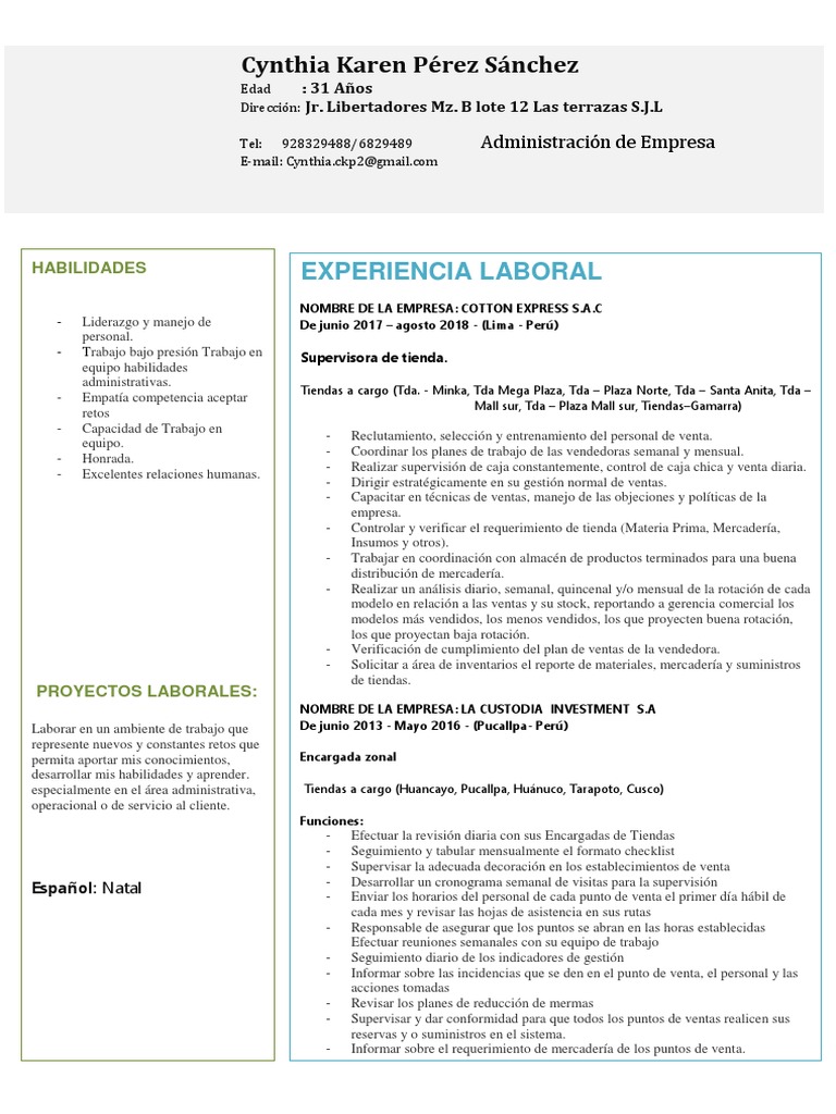 CV Cynthia 2018 | PDF | Educación Secundaria | Gestión de recursos humanos
