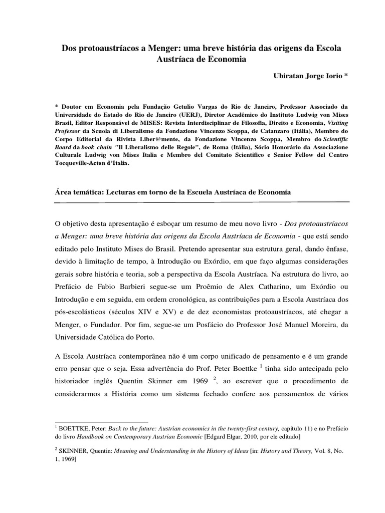 Resumo - Dos Protoaustríacos A Menger | PDF | Economia | Escola Austríaca
