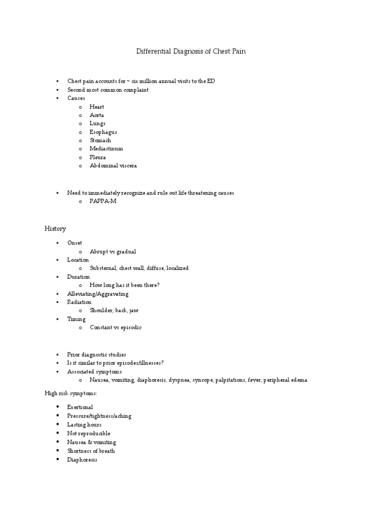Differential Diagnosis of Chest Pain | Download Free PDF | Myocardial ...