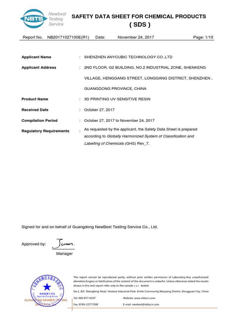 Msds Anycubic Resin | PDF | Dangerous Goods | Prevention