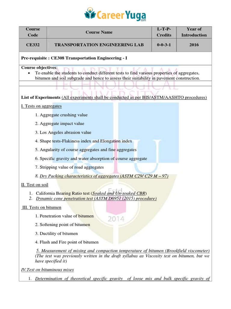 CE332 Transportation Engineering Lab PDF | PDF | Asphalt | Road