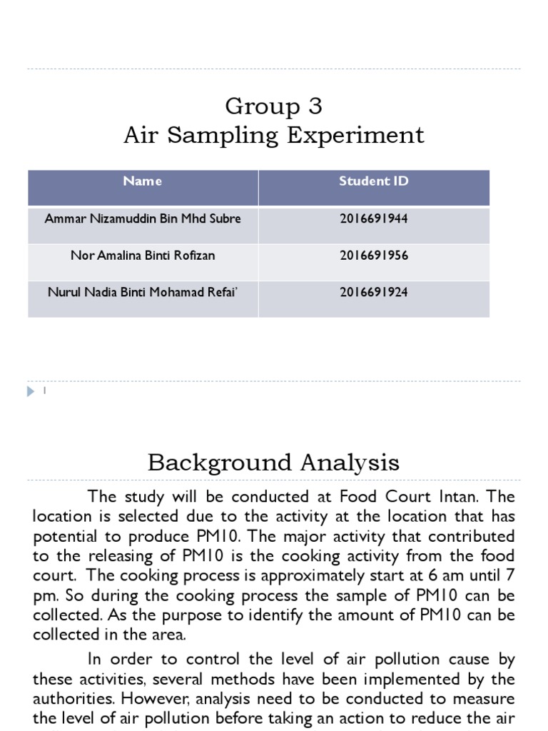 Group 3 Air Sampling Experiment: Name Student ID | PDF | Particulates ...
