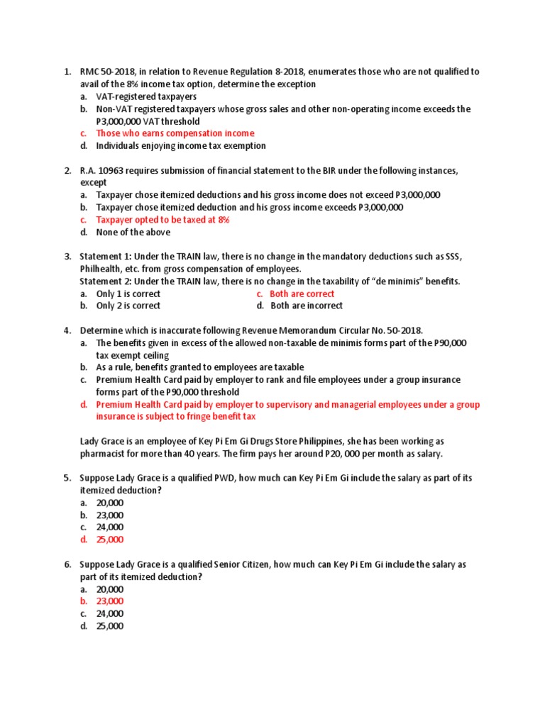 Taxation - Final Exam | PDF | Employee Benefits | Tax Deduction