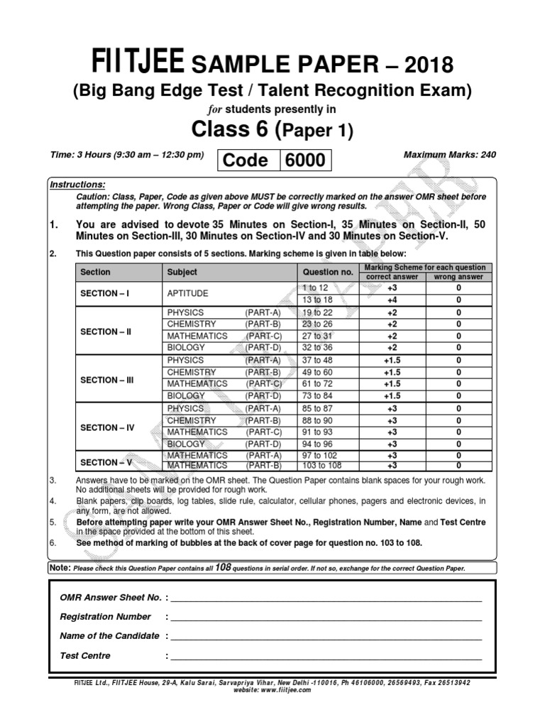 FITJEE Sample Paper | PDF | Sun | Moon