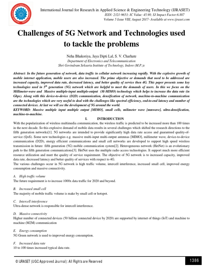 Challenges of 5G Network and Technologies Used To Tackle The Problems ...