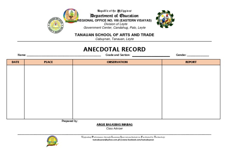 DepEd Anecdotal Record Template | PDF