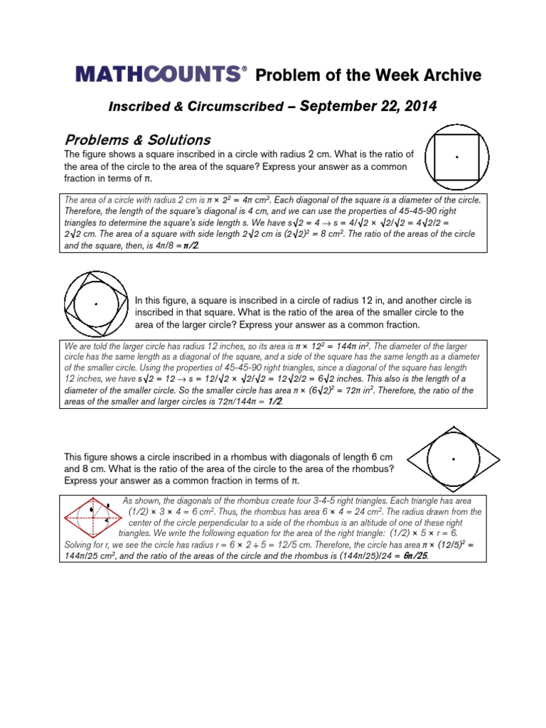 Problems & Solutions: Problem of The Week Archive | PDF | Area | Circle