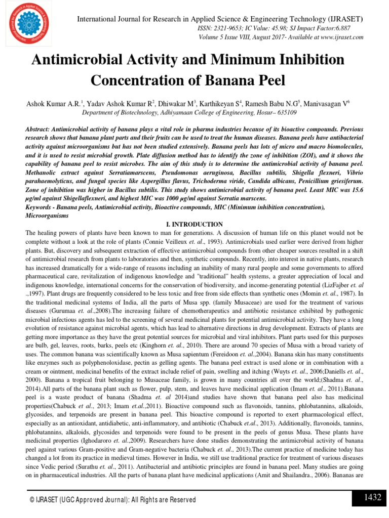 Antimicrobial Activity and Minimum Inhibition Concentration of Banana ...