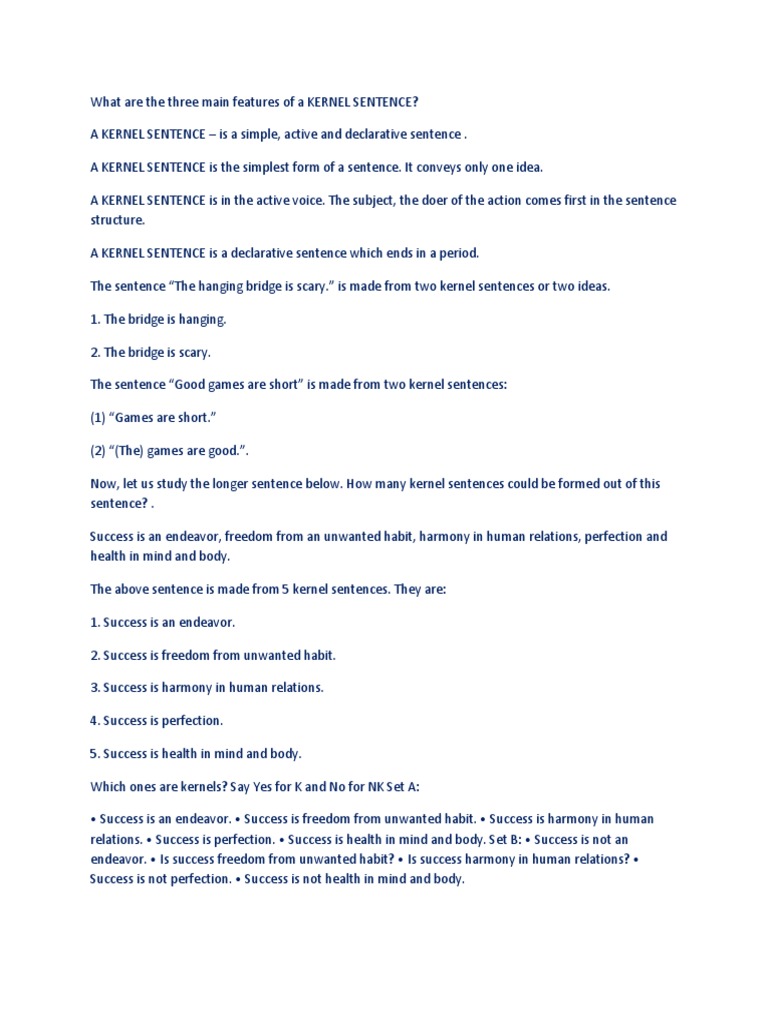 What Are The Three Main Features of A KERNEL SENTENCE | PDF | Language ...