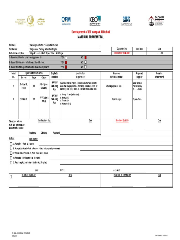 Material Submittal - Qplast, Cepex | PDF | Pipe (Fluid Conveyance) | Valve