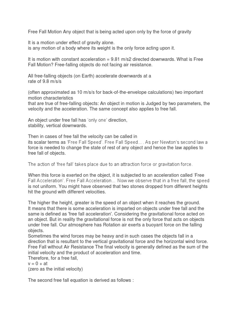 Free Fall | PDF | Acceleration | Force