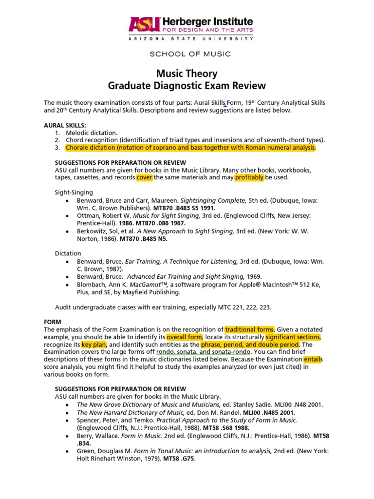 Music Theory Graduate Diagnostic Exam Review: Aural Skills | PDF ...