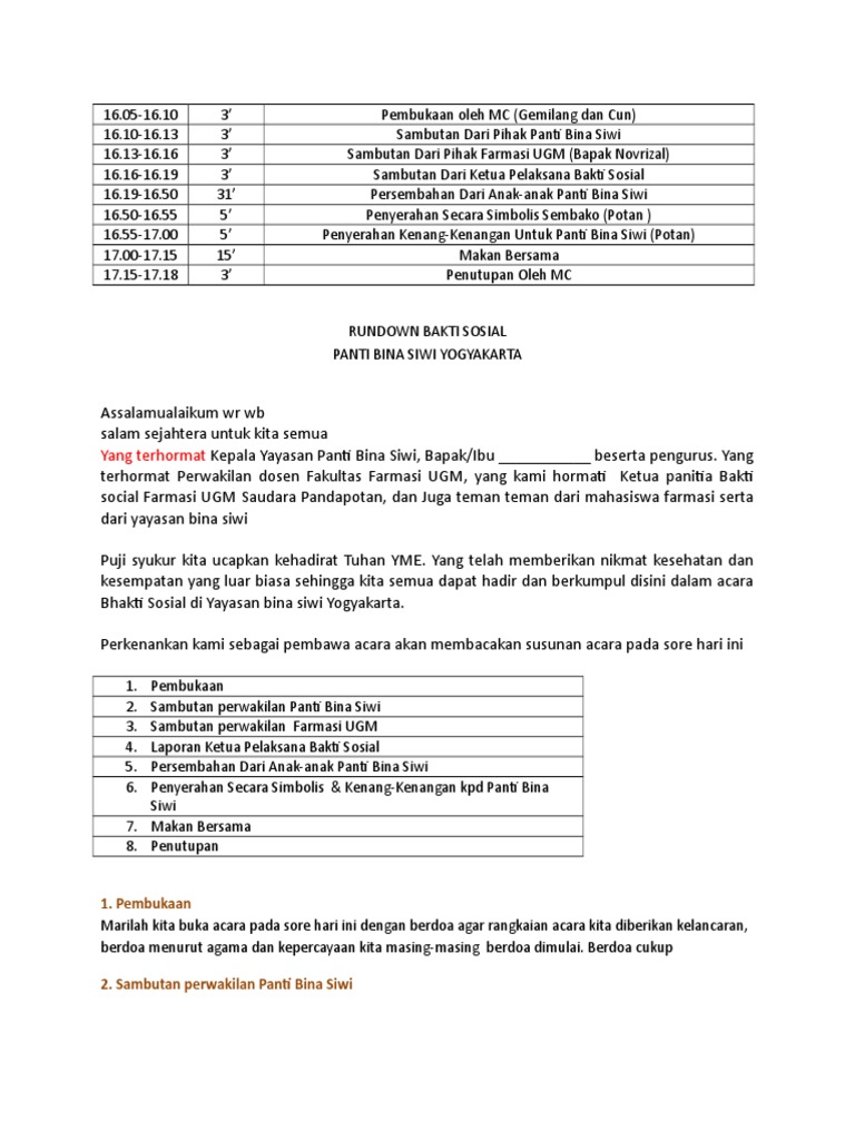 MC Rundown Bakti Sosial | PDF