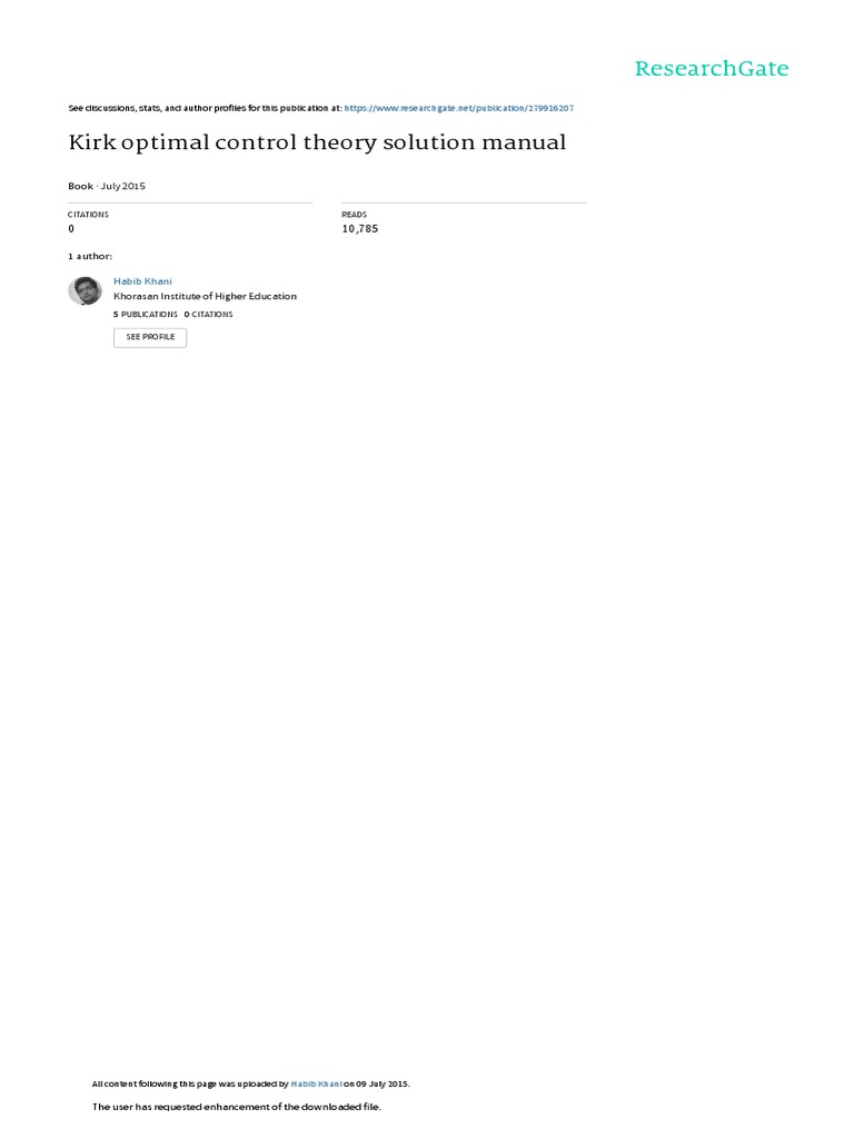 Optimal Control Theory-Solution Manual | PDF