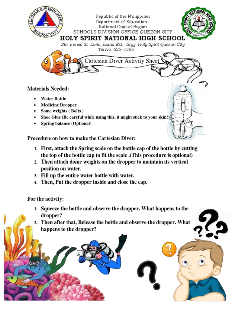 Holy Spirit National High School: Cartesian Diver Activity Sheet | PDF