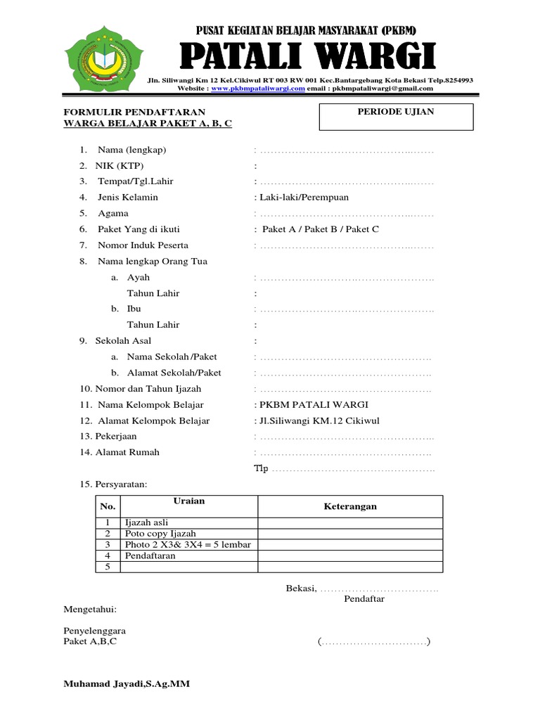 Formulir Warga Belajar | PDF